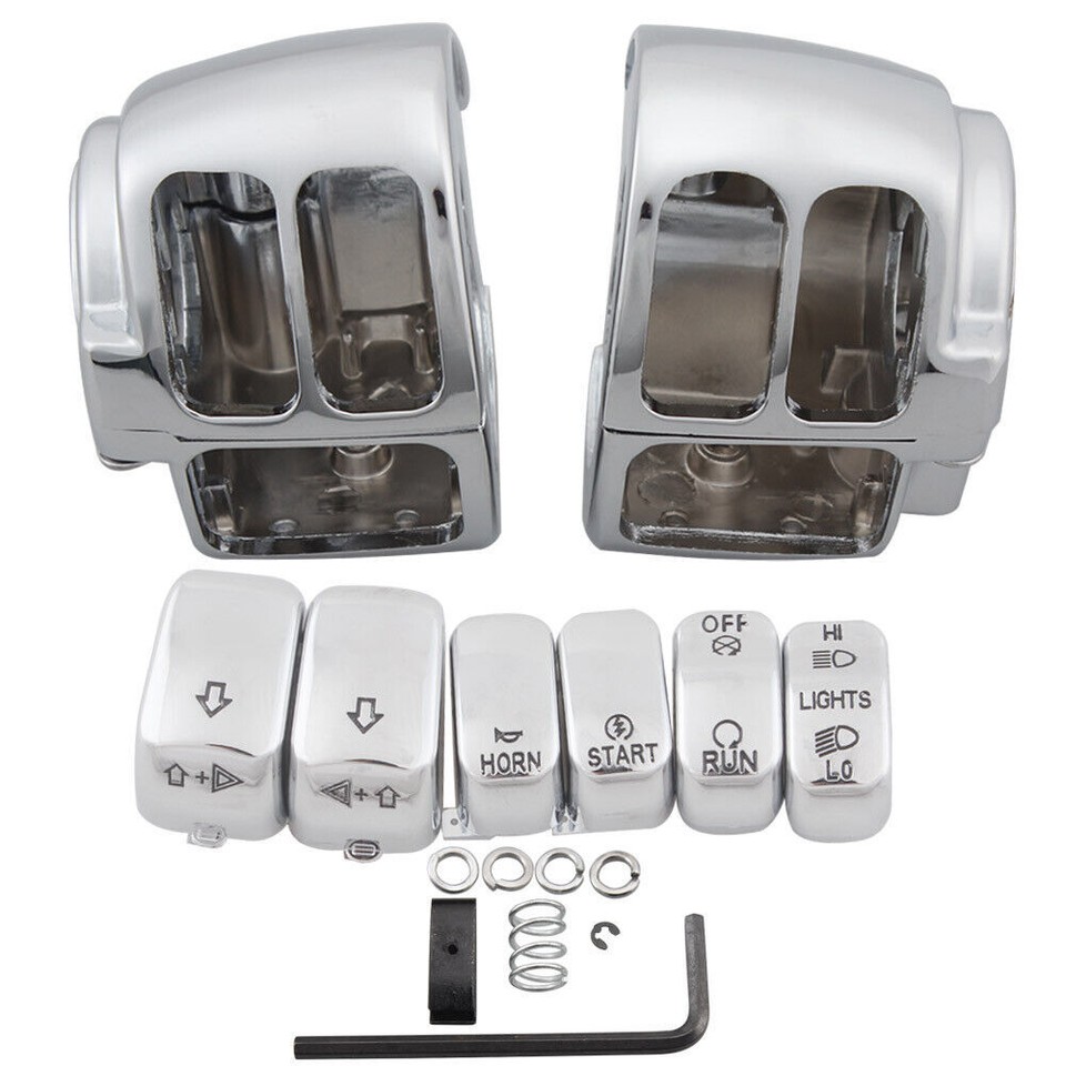 Chrome Handlebar Control Switch Housing Cover + 6x Cap Buttons For ...