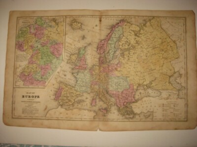 ANTIQUE 1844 EUROPE DATED HANDCOLORED MAP RUSSIA GERMANY ITALY FRANCE ...