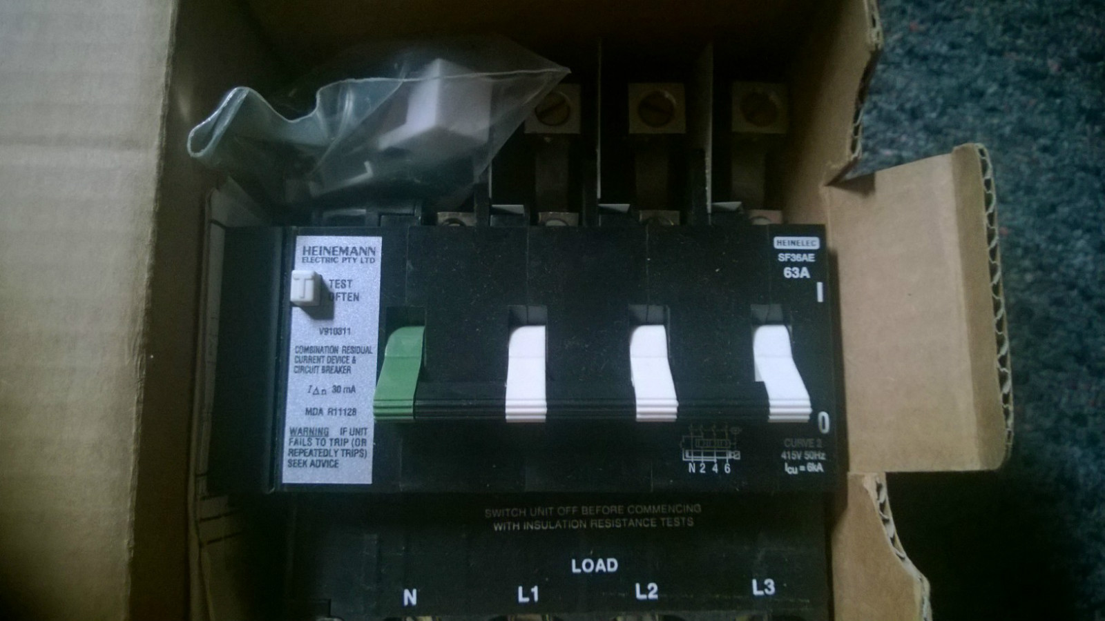 Heinelec RCBO SF36AE63 63A 30ma 3 phase | eBay