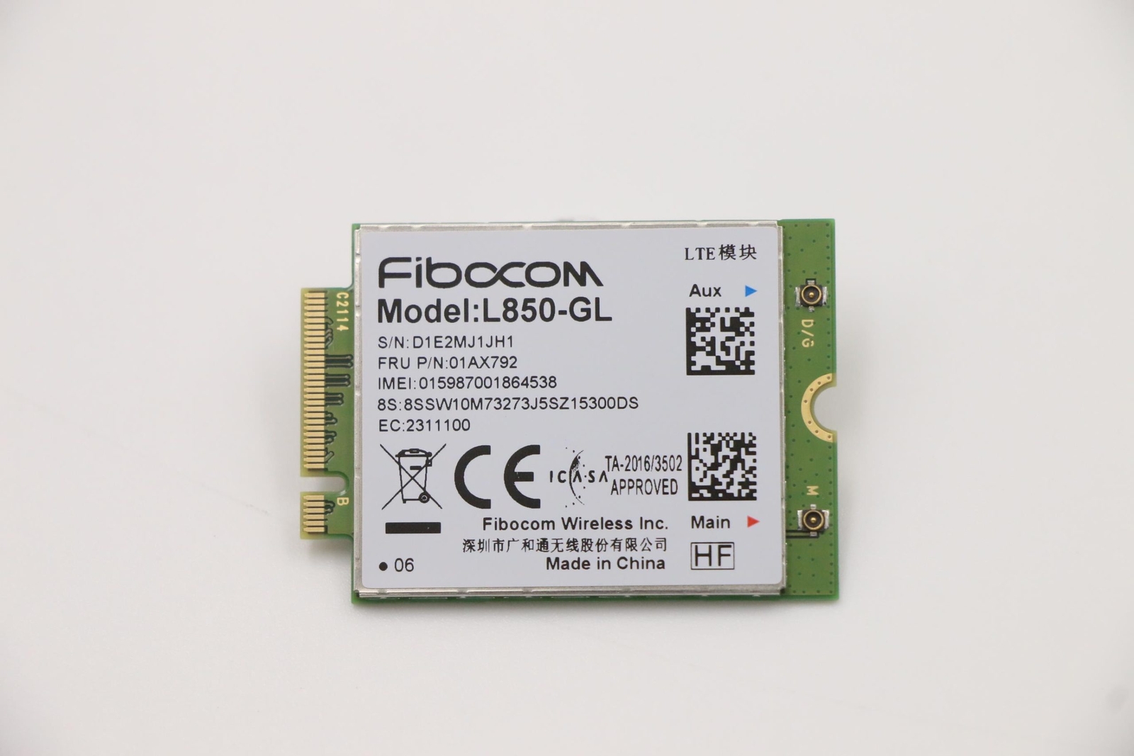 LENOVO ThinkPad X390 Yoga Wireless WAN ADAPTER, CMB, FBC, L850-GL ...