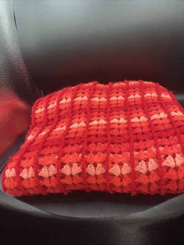 Vintage Hand Crochet Afghan Throw Blanket Stripe Diamond Design Red ...