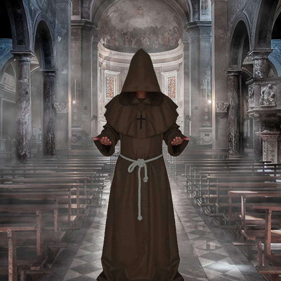 Medieval Monk Robe Renaissance Priest Cape Hooded Friar Cloak Costume ...