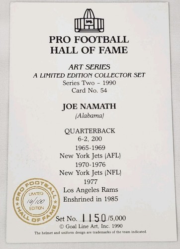 Joe Namath Signed Autographed NFL HOF Goal Line Art Card GOLD GLAC JETS ...