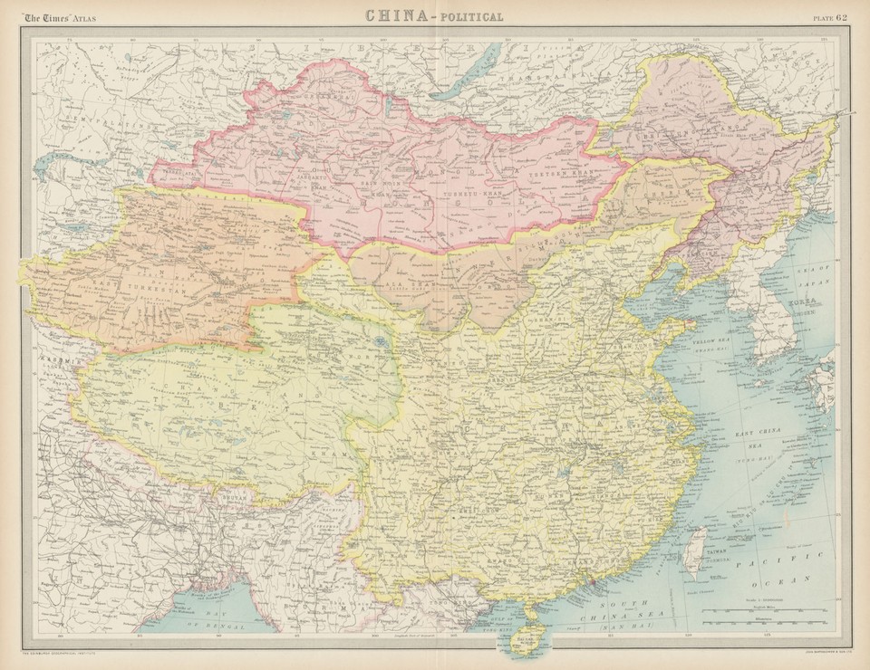 China political. Tibet Sin Kiang Inner/Outer Mongolia Manchuria. TIMES ...