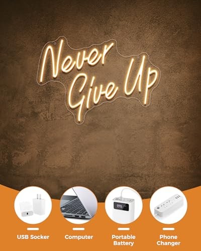 NEVER GIVE UP LED Neon Sign for Wall Decor,Neon Lights Party Yellow ...