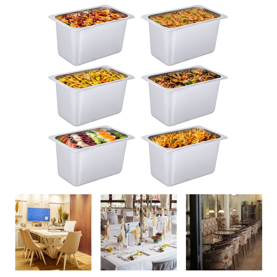 6 PACK 1/4 Size 6" Deep Stainless Steel Steam Prep Table Hotel Buffet ...