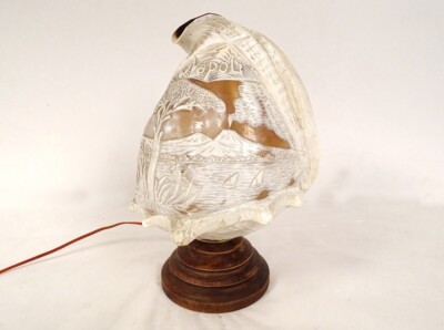 Shell Night Light Engraved Cameo Naples Italy Vesuvius Boats 20th ...