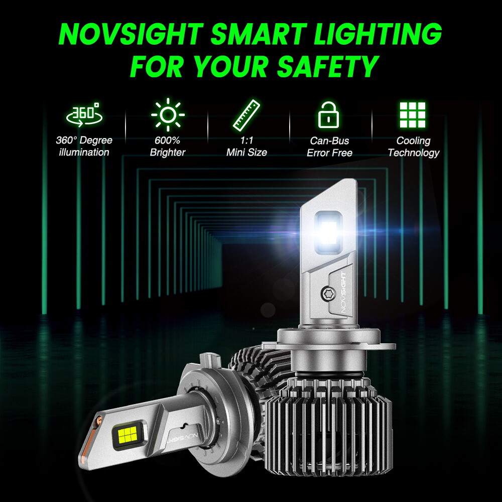 2pc NOVSIGHT H7 LED Headlight Bulbs Kit CANBUS High/Low Beam White ...