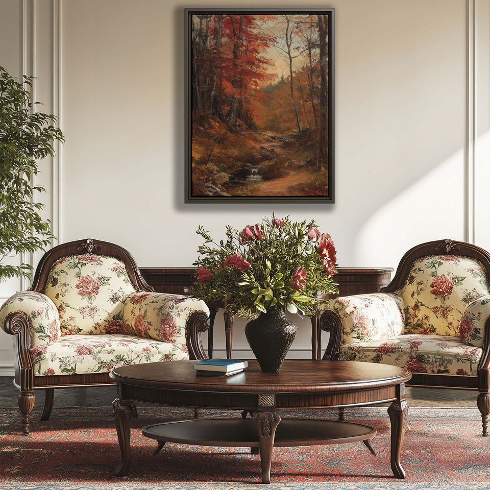 Vintage Fall Scenery Painting Oil on Canvas Autumn Landscape Wall Art ...