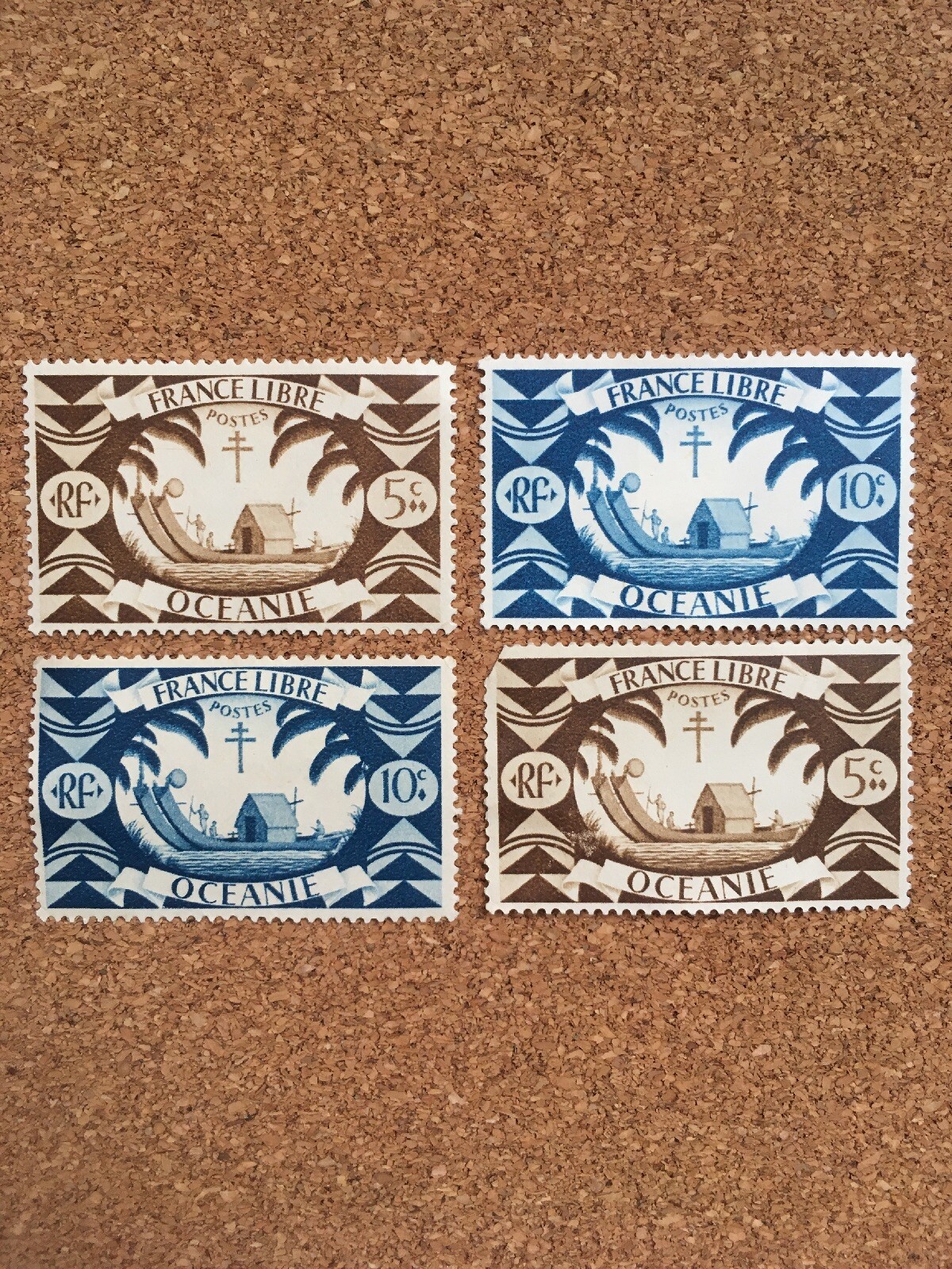 NOAS Oceanie France Libre Mint Stamps Original Gum Blue Brown Postes ...