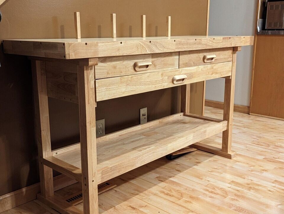 Workbench 60 Inch Three Drawer Hardwood Wood Block Vise Anvil Pegs Tool ...