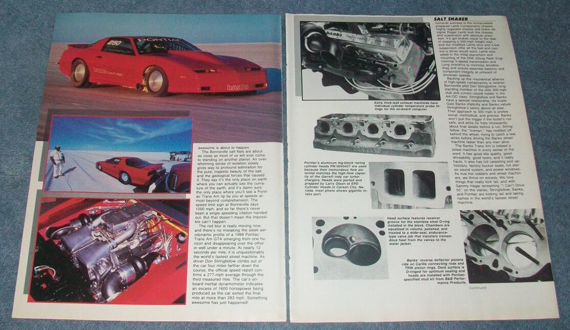 Gale Banks Twin Turbo 1988 Pontiac Trans Am Bonneville Article "Salt ...