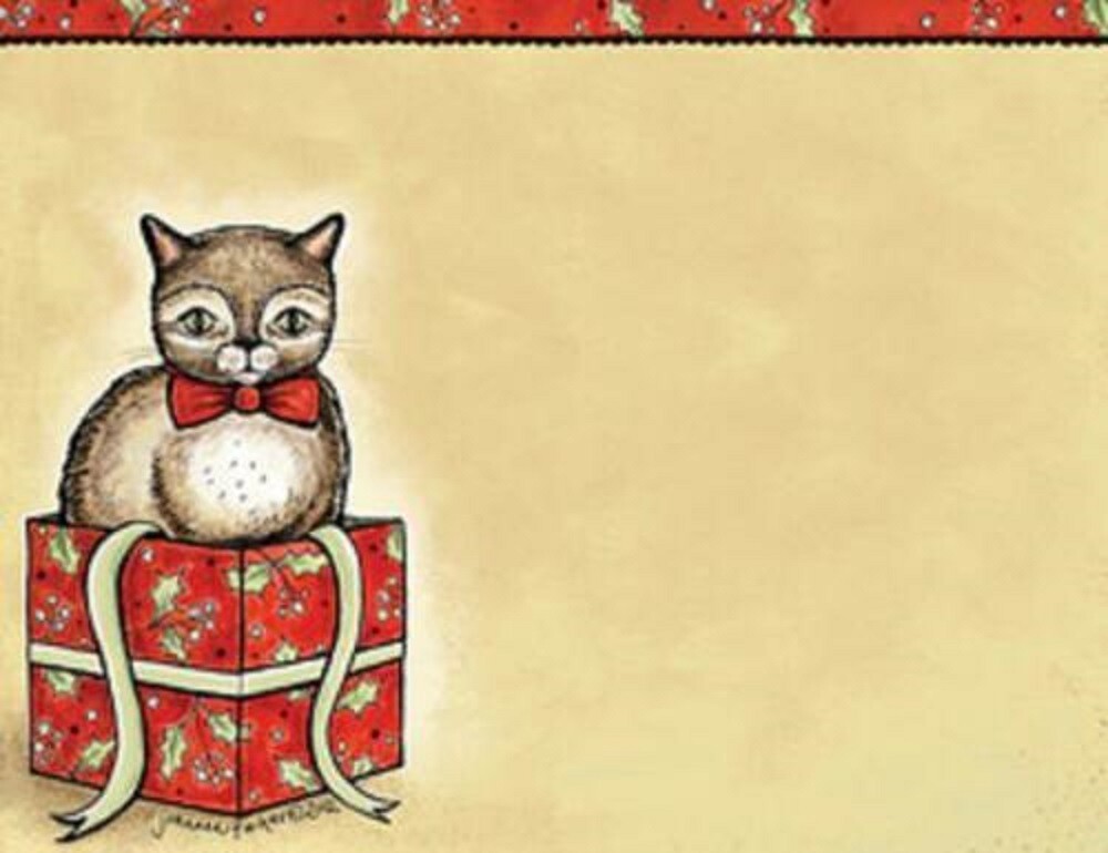 Note Pad in Christmas Design--Giftbox Kitty #3761 By Primitives by ...