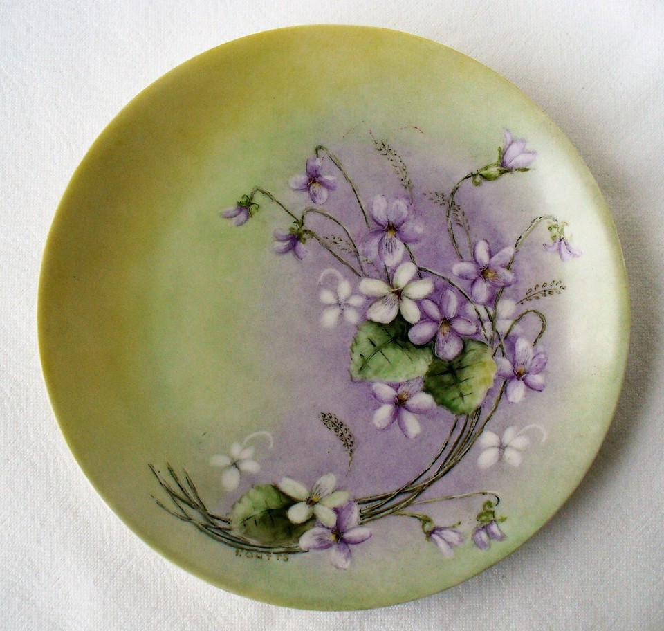 Vintage~VIOLETS~Signed~HAND PAINTED~Porcelain~7.5"~#1~PLATE~Germany ...