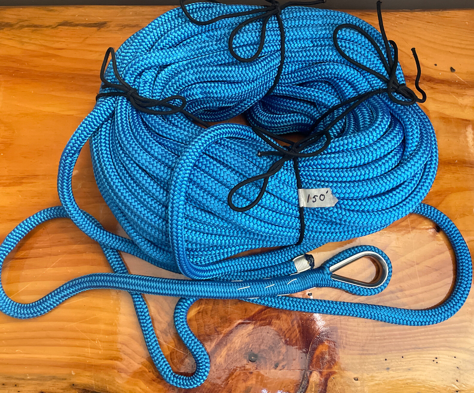 1/2" x 150' Royal Blue Anchor Line Double Braid Nylon Stainless Steel ...