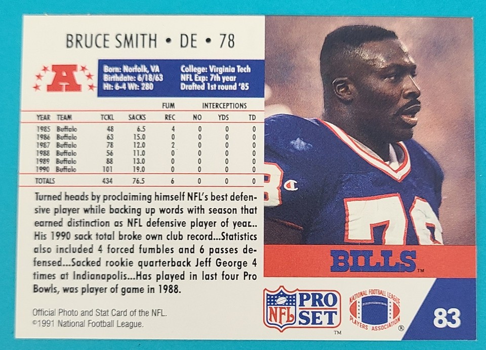 1991 Pro Set #83 Bruce Smith Buffalo Bills FOOTBALL Card N7 | eBay