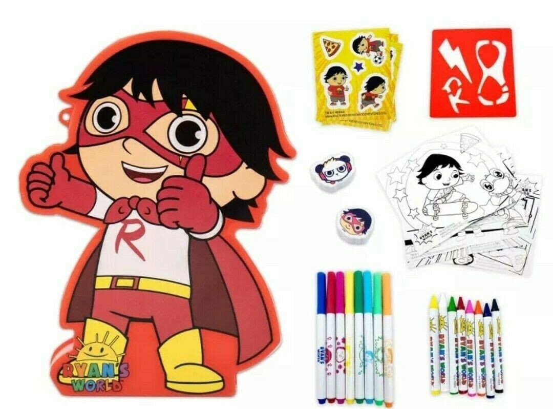 Ryan's World Art Kit Case ~Color Sheets Stickers Erasers Crayons ...