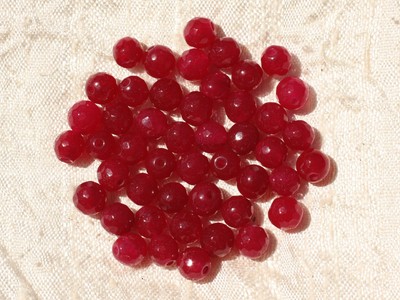 20pc - Perles Pierre Jade Boules Facettées 6mm rouge cerise N1 ...