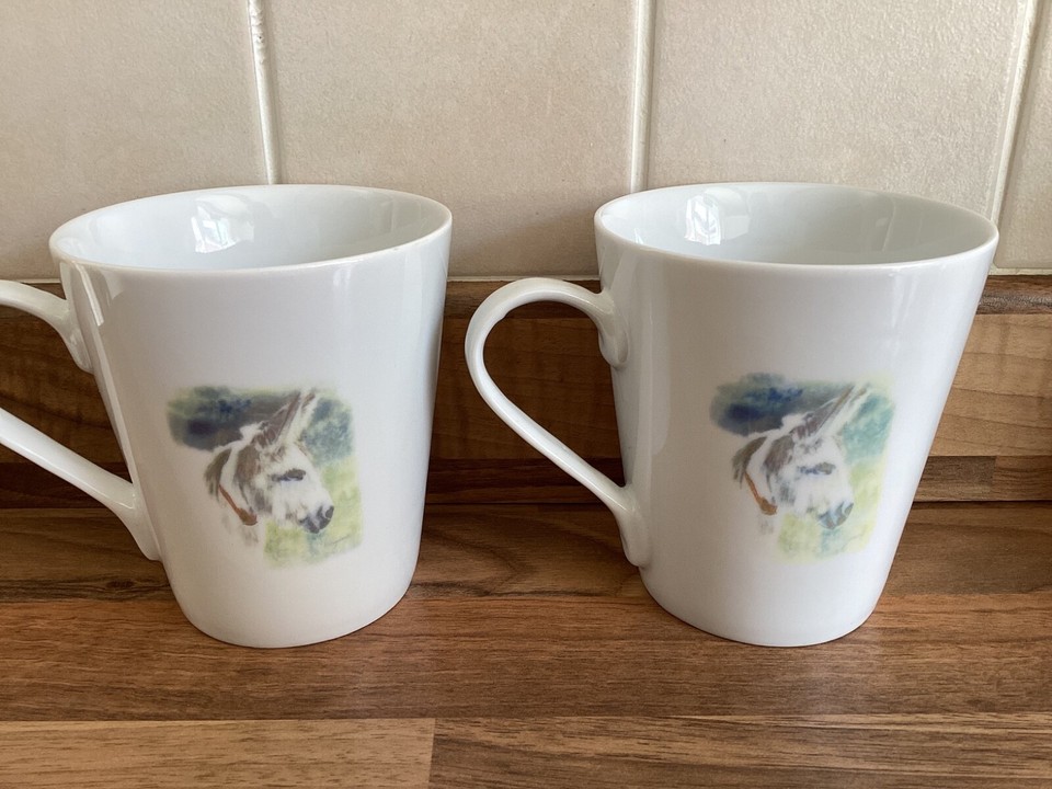 2 x The Donkey Sanctuary Beautiful Watercolour Donkey Coffee Mugs ...