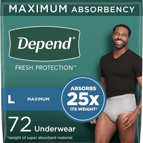 Depend Fresh Protection Adult Incontinence Underwear for Men, L, 72Ct, Gray, OB | eBay