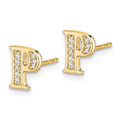 14k Gold Diamond Initial P Earrings 0.32" | eBay
