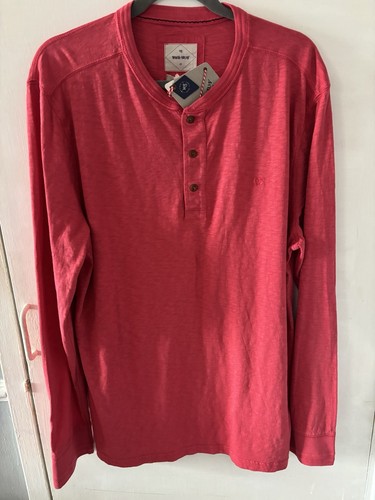 New Mens White Stuff Red Cotton Penland Henley L/S Top Size XL RPP £35. ...