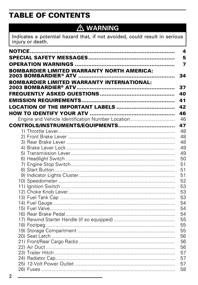 Bombardier Quest 500, 650, 650XT, 2003 Owners Manual Bound Book Free ...