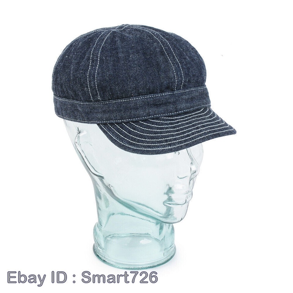 Vintage Engineer Cap Men's Work Cap 11.5oz Selvedge Denim Hat Casual ...