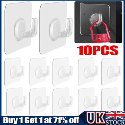 10x Self Adhesive Strong Sticky Hooks Heavy Duty Wall Seamless ...