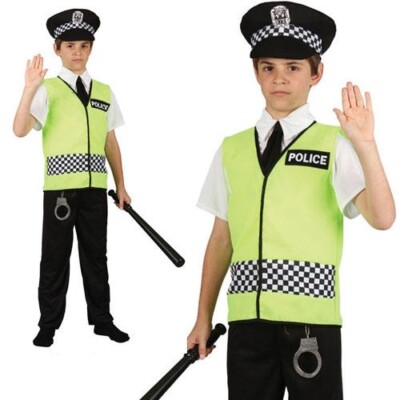 Kids Policeman + Hat Boys Fancy Dress Police Cop Uniform Childs Costume ...