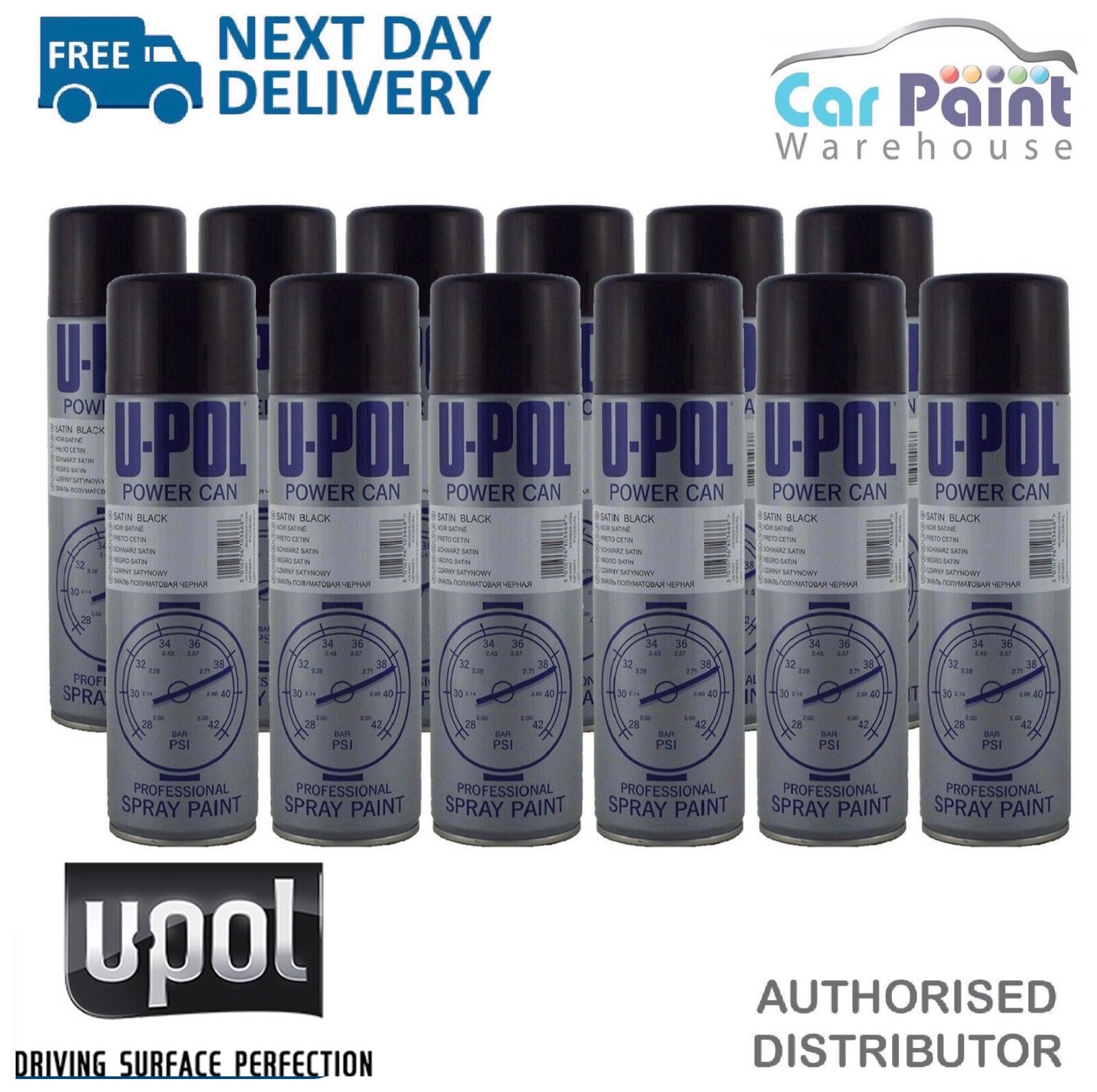 12 x U-POL Power Can Satin Black 500ml Aerosol Spray Cans UPOL Powercan ...