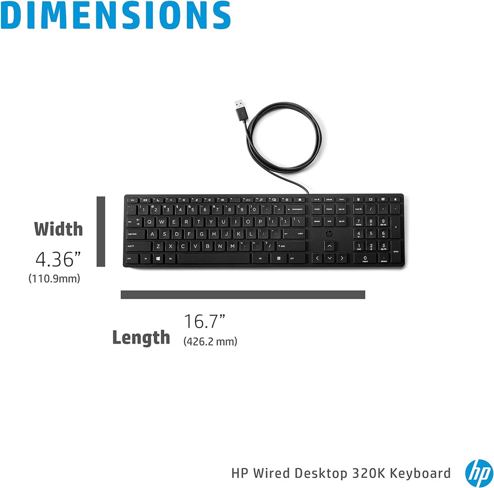 HP Smart 320K Slim Wired Keyboard Black 108 Keys USB-A HSA-C001K L96909 ...
