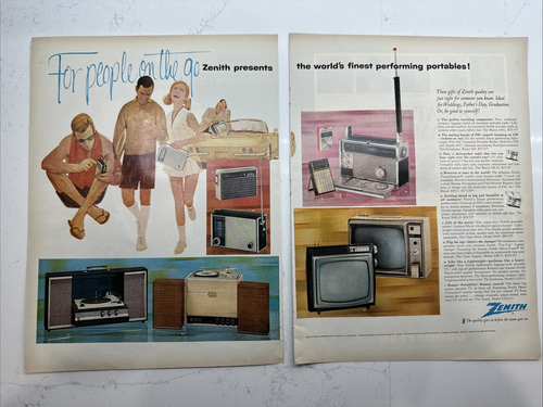1964 Zenith Portable Radio TV Print Ad For People On The Go Vintage ...