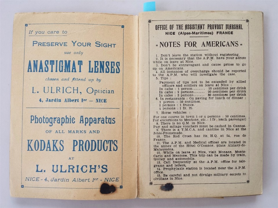 antique NICE-BIJOU FRANCE GUIDE MAP BOOK maxwell WWI Co.H 29th ENGINEER ...