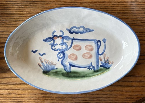 MA Hadley Stoneware Pottery Oval Dish Platter Cow Scene Signed | eBay