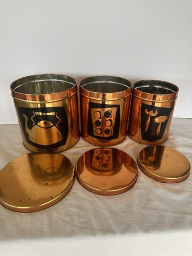Vintage Bright Copper Colored Aluminum Nesting Canisters Set Of 3 With ...