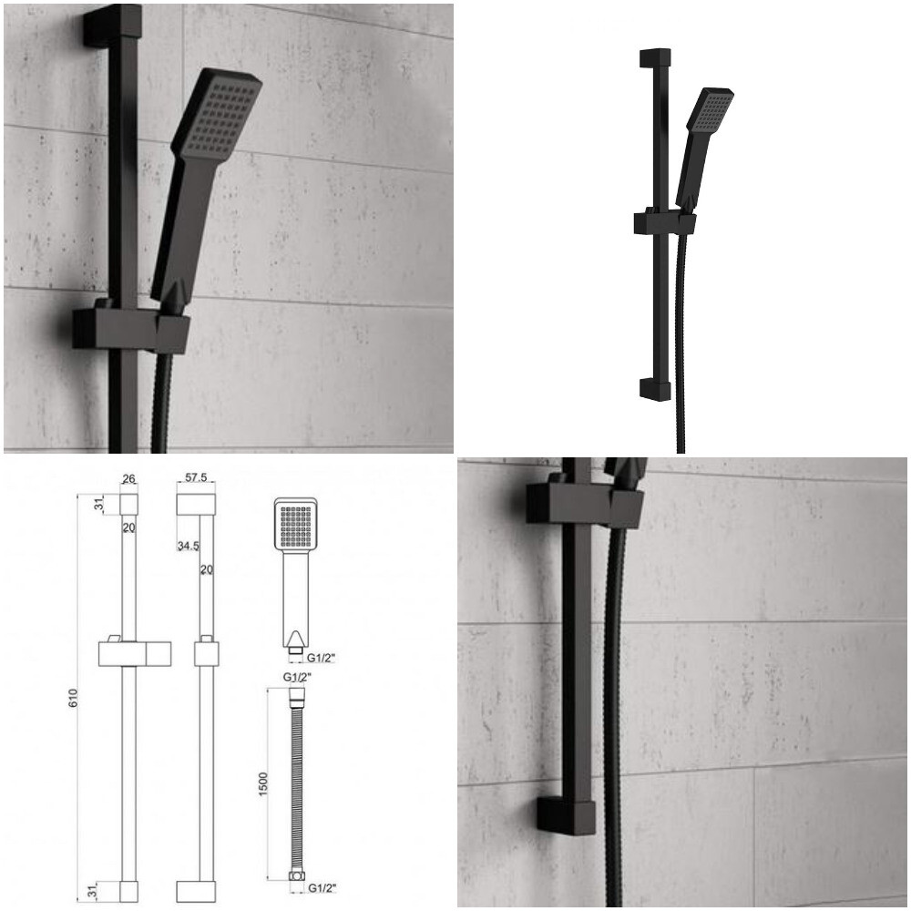 Shower Kit Black Modern Designer Mono Square Head New Riser Rail ...