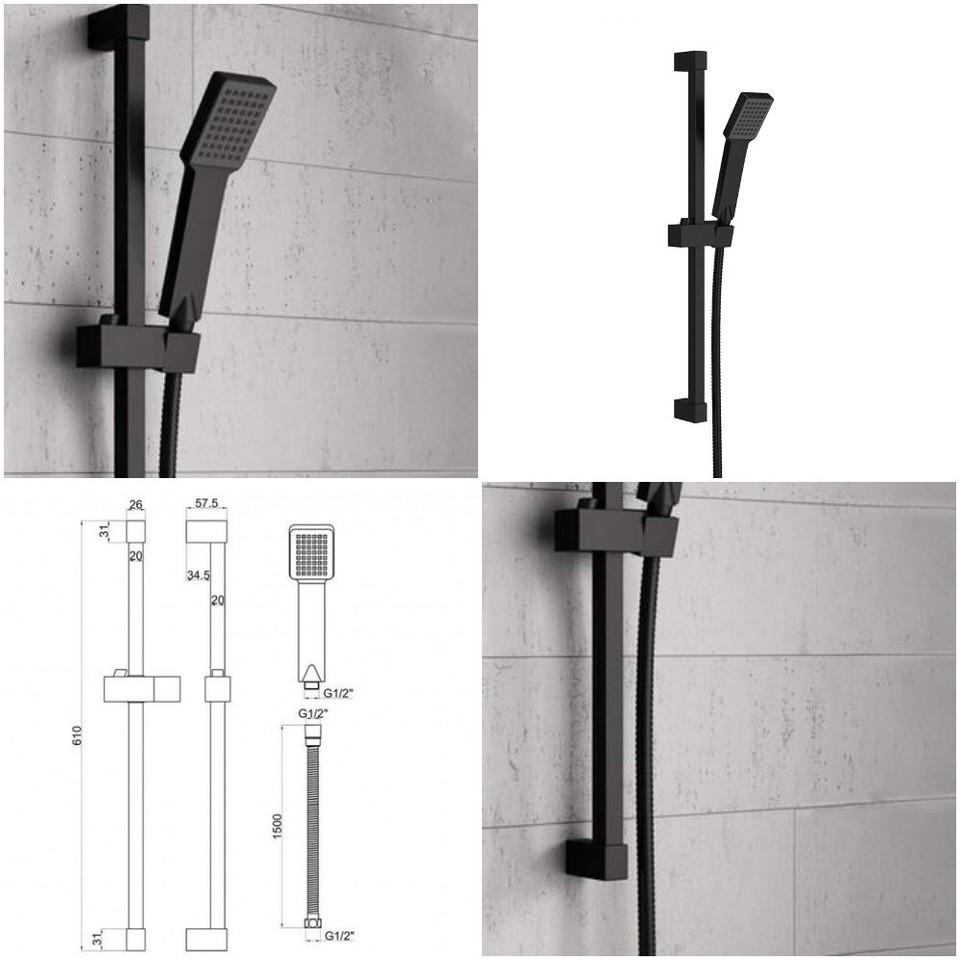 Shower Kit Black Modern Designer Mono Square Head New Riser Rail ...