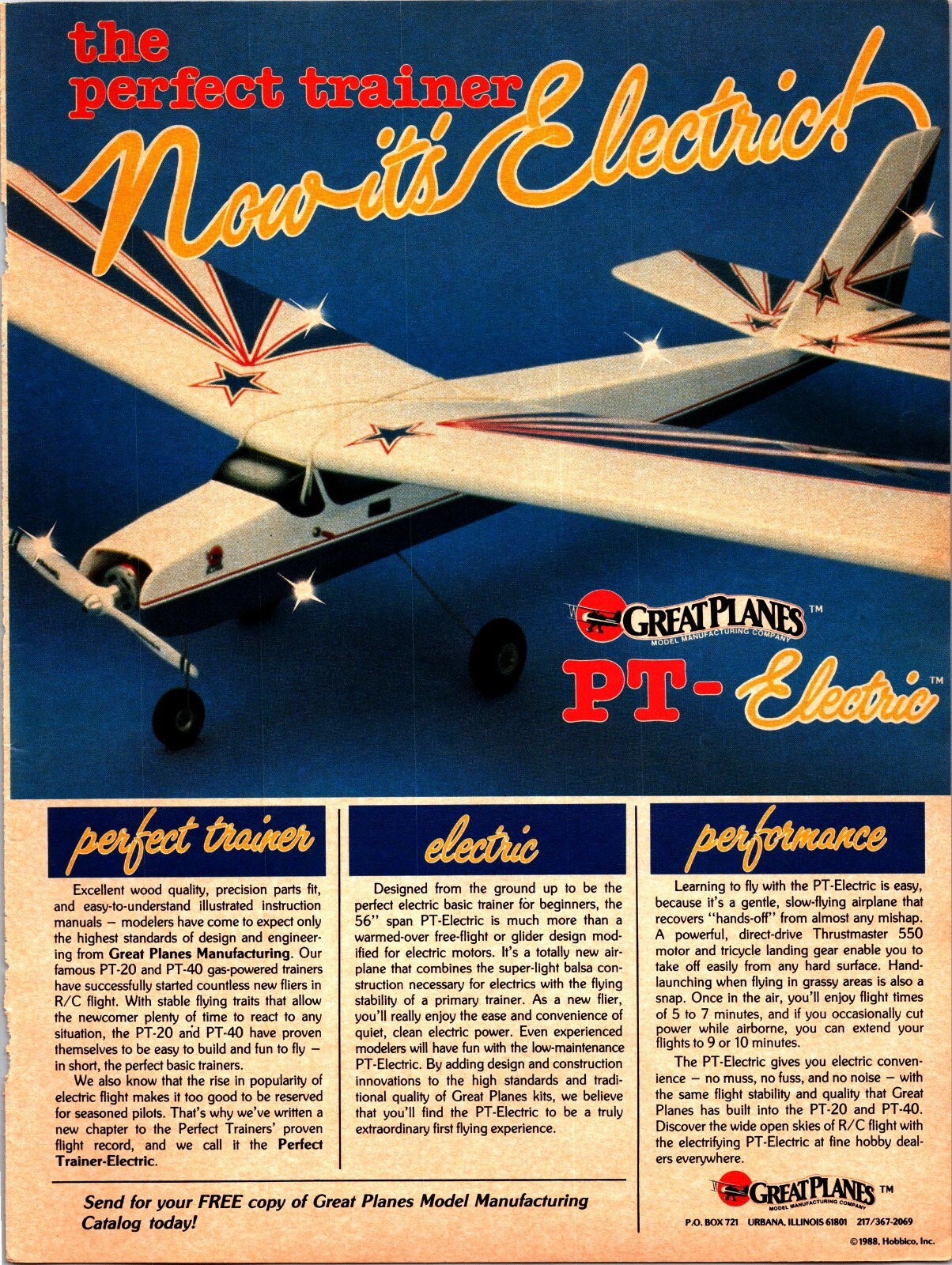 Perfect Trainer Electric RC Airplane Print Ad Wall Art Decor Kit Great Planes | eBay