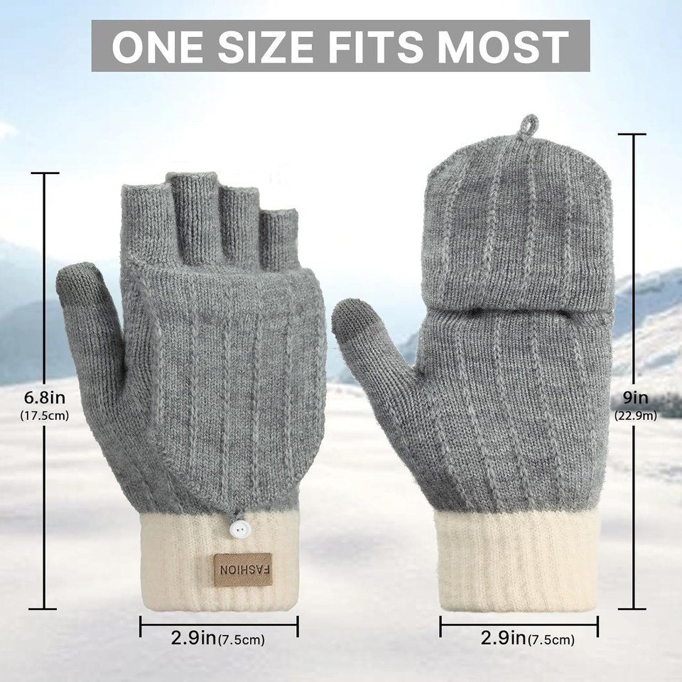 2 Pack Winter Convertible Fingerless Gloves Knit Mittens Flip Top Warm ...