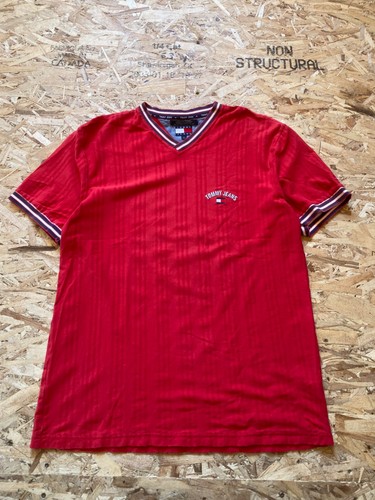 Vintage 2002 Red Tommy Hilfiger V-neck T-shirt Large Regular fit men's ...