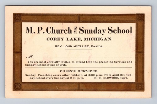 Corey Lake MI-Michigan, MP Church And Sunday School, Antique, Vintage ...