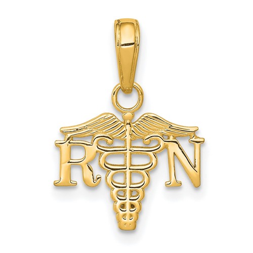 Wide 14k Yellow Gold RN Letters And Caduceus Medical Symbol Charm ...
