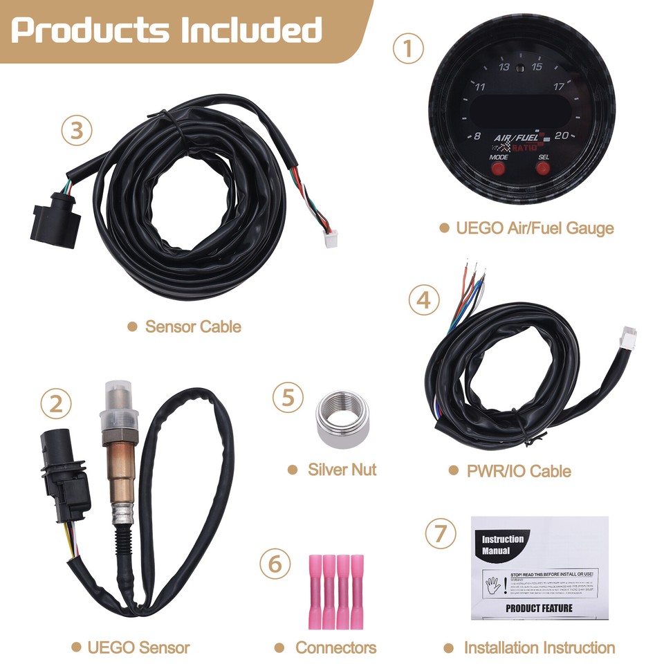 Wideband Gauge X-Series 30-0300 AFR O2 UEGO Air Fuel Ratio Gauge Kit 2 ...