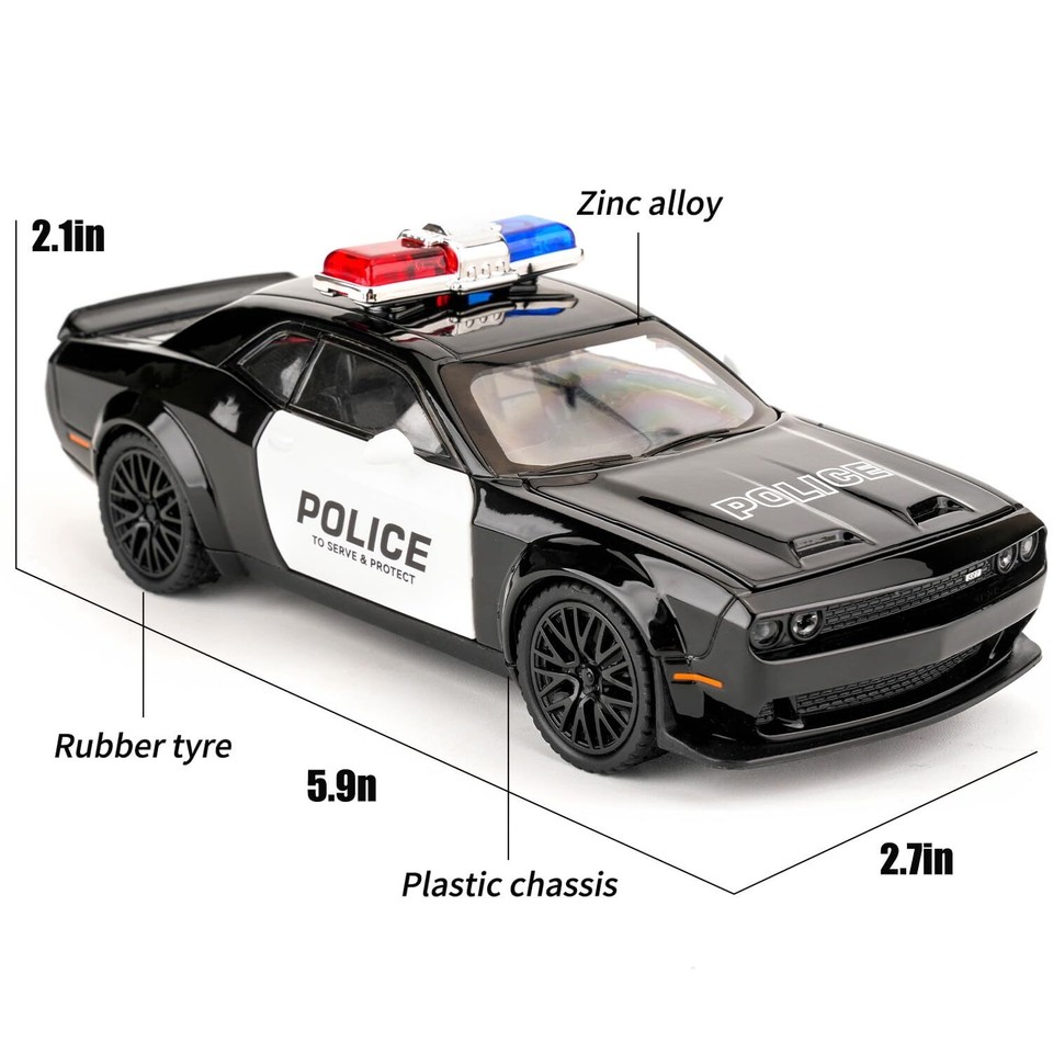 BDTCTK Dodge Challenger Hellcat Police Car Model Car Zinc Alloy Pull ...