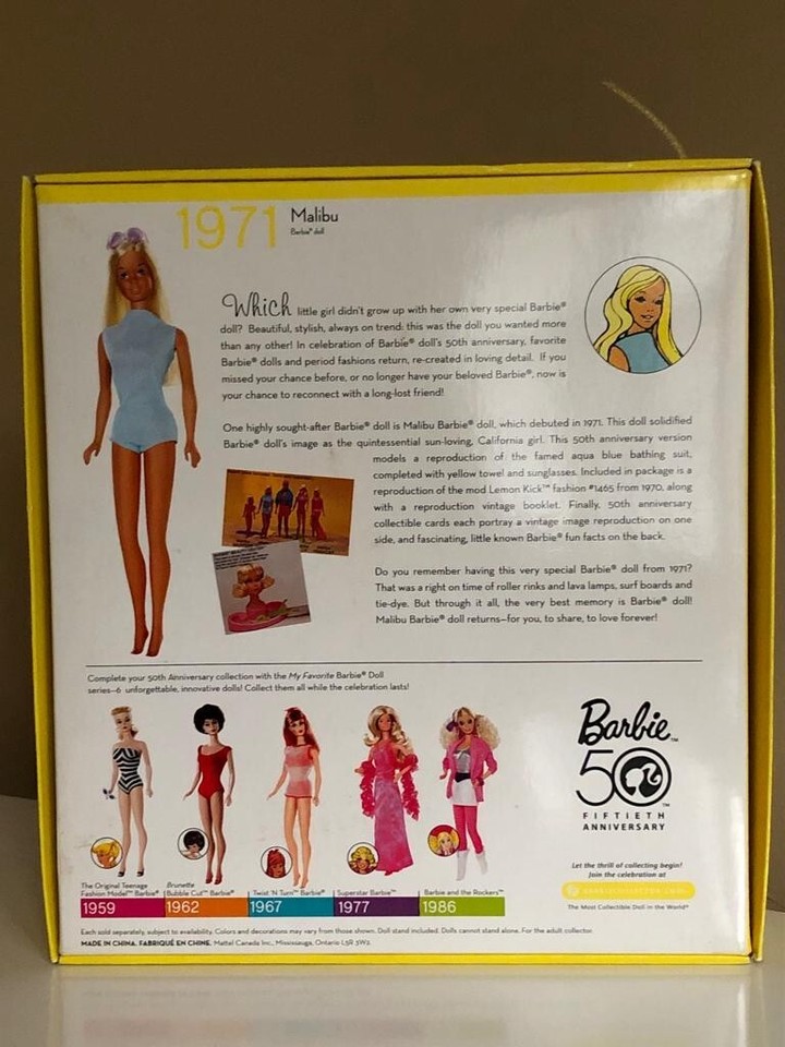 50th Anniversary My Favorite Barbie Malibu Barbie 1971 - NEW IN A BOX ...