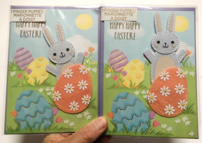 2 Papyrus Cards Happy Easter Day Wishes With Bunny Finger Puppet Sweet ...