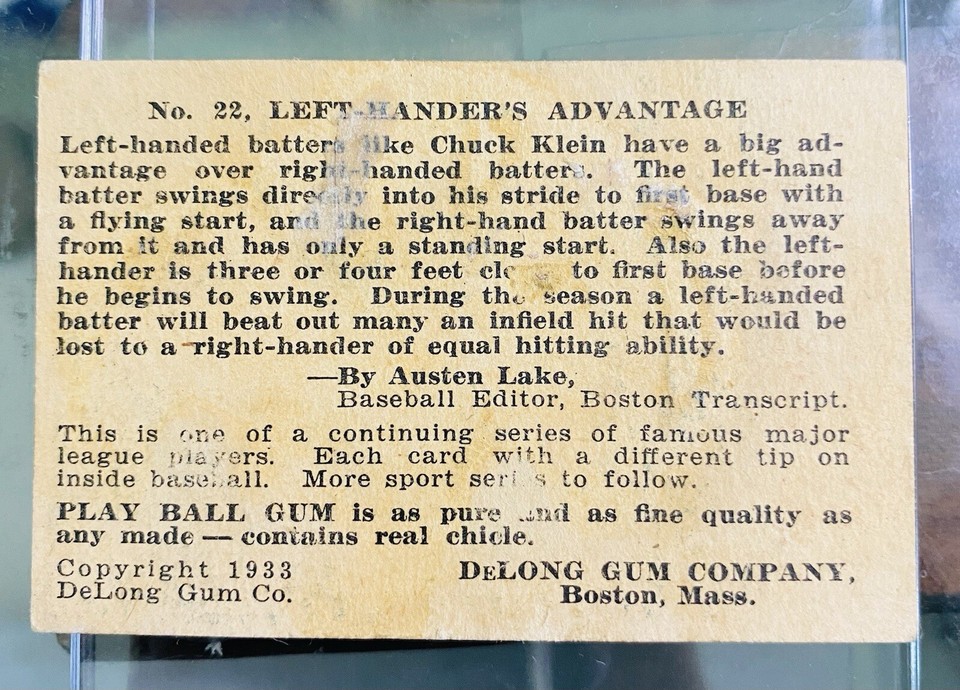 1933 Delong Chuck Klein HOF No. 22 (no creases) | eBay