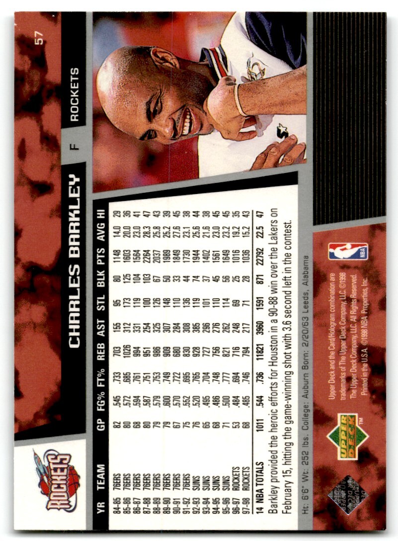 1998-99 Upper Deck Charles Barkley Houston Rockets #57 | eBay