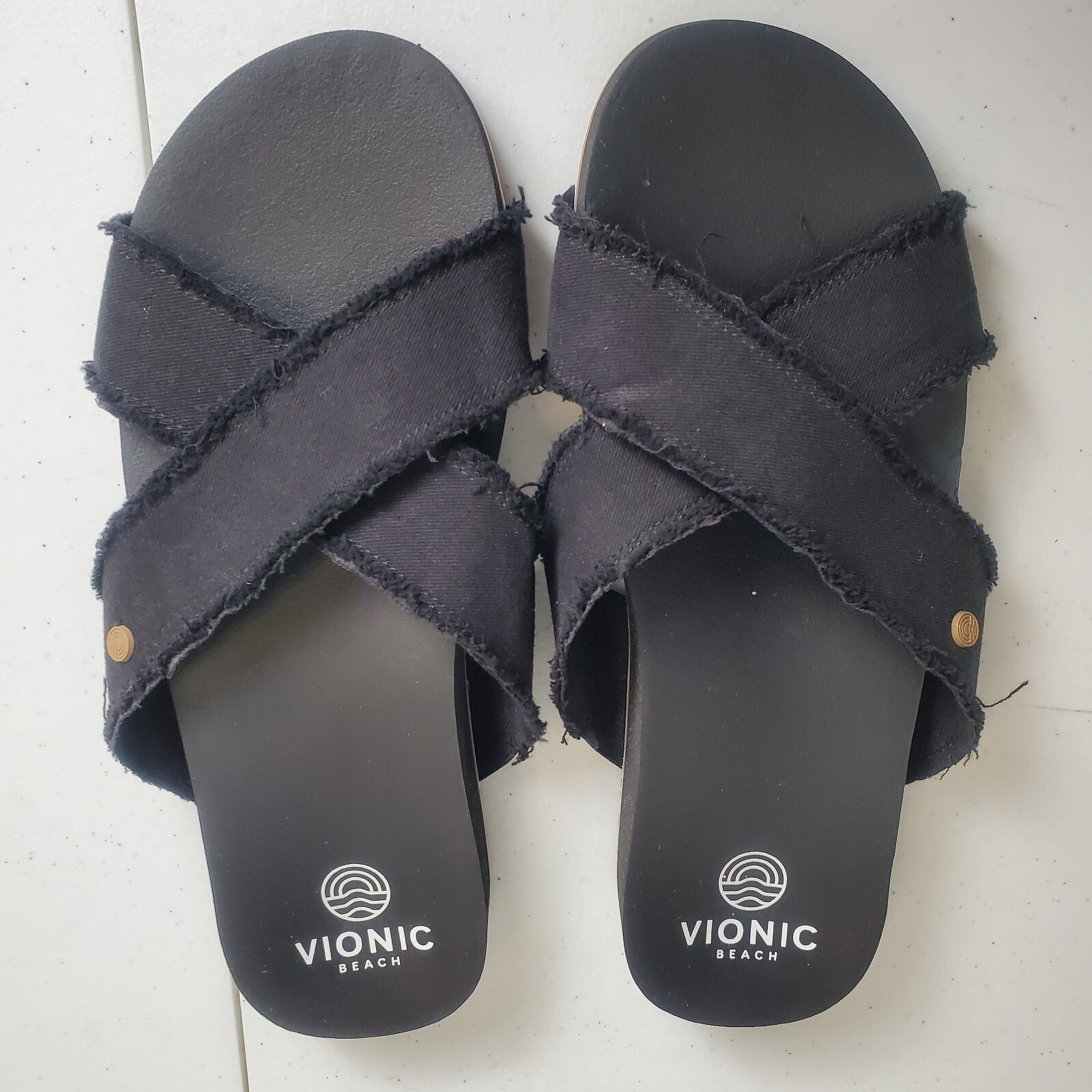 Vionic Beach Panama Slide Sandals Black Women's Size 9 - Gem